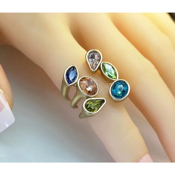 Boutique | Jewelry | Exaggerated Oval Crystal Water Droplets Ring | Poshmark